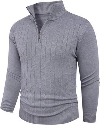 Generic Sweat-shirts pour homme - Pull à fermeture éclair quart de tour - Coupe ajustée - Pull en tricot décontracté à col roulé - Pull à col montant - Pull à