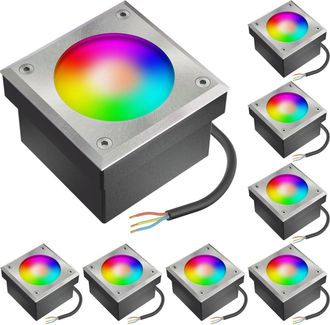 LEDs Com 8x LED Pflasterstein NEOLUM f&uuml;r au&szlig;en, IP67, eckig, 10 x10cm, inkl. GX53 RGB Leuchtmittel, 670lm, Smart Home