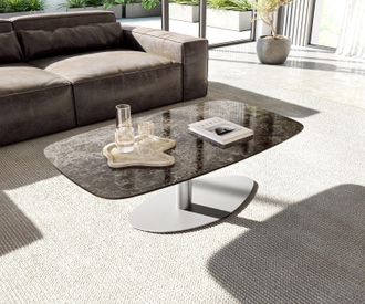 DELIFE Couchtisch Edge Boot 120x70 cm Keramik Laminam Emperador Extra Lucidato Dunkelbraun Vibany Edelstahl geb&uuml;rstet, Couchtische