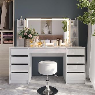 Vicco Schminktisch Sherry, Weiß/Weiß Hochglanz, 158.2 cm 5 Teile