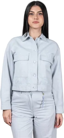 Seventy Femme, Vestes, Bleu, Taille: 38 FR Veste Courte en Coton et Lin