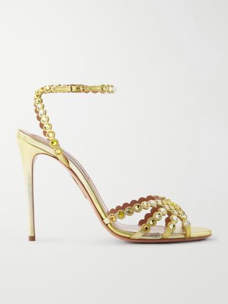 Aquazzura Tequila 105 Crystal-embellished Metallic Leather Sandals - Yellow
