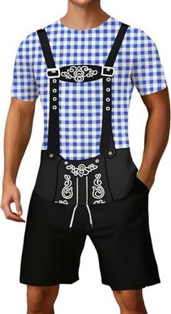 Generic Oktoberfest 2025 - Pantalon de costume pour homme - Pantalon en cuir bavarois avec bretelles - Costume traditionnel sans col pour homme, bleu, 3XL