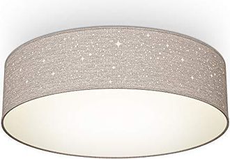 B.K.Licht plafonnier tissu taupe avec décor étoile, éclairage plafond chambre, salle à manger, lustre salon, lustre chambre, luminaires intérieur, 2 douilles E2