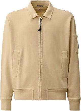 C.P. Company C.p. Company, Homme, Vestes, Beige, Taille: M Cotton Diagonal Fleece Zip Lens SweaT-shirt