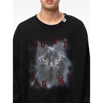 Miharayasuhiro Cat Graphic Flock Print Sweatshirt - Black