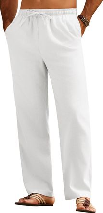 Coofandy Herren Leinenhose mit Kordelzug Leinen Hose Männer Loose Sommerhose Herren Leicht Schlupfhosen Freizeithose Stoffhose Strandhose Yogahose Linen Pants 