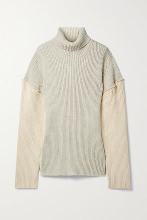 The Row Pull &Agrave; Col Roul&eacute; En Coton Et Cachemire M&eacute;lang&eacute;s C&ocirc;tel&eacute;s Bicolore Dua - Neutres