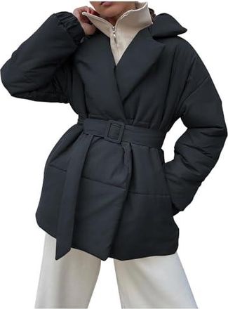 Generic Veste en duvet l&eacute;g&egrave;re pour femmes - Manteaux dhiver parka avec ceinture - Veste matelass&eacute;e de couleur unie pour femmes - Manteaux dhiver chauds pour f