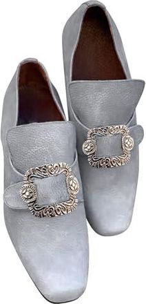 Generic Mocassins vintage à boucle pour homme - Bout carré - Style baroque - Avec accents métalliques décoratifs - Design à enfiler - Doublure douce - Chaussu