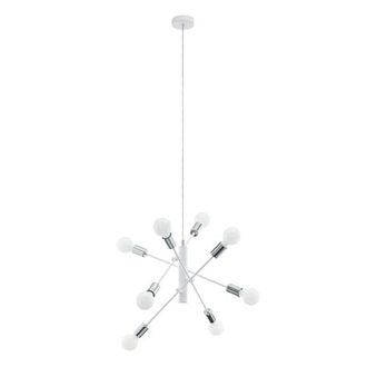Eglo Suspension Gradoli, lampe suspendue 8 flammes, suspension en m&eacute;tal blanc et chrome, lampe de salle &agrave; manger, lampe de salon suspendue avec douille E27