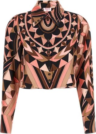 Pucci Femme, Blouses et Chemises, Multicolore, Taille: 40 FR Camicia Crop Silk Shirt