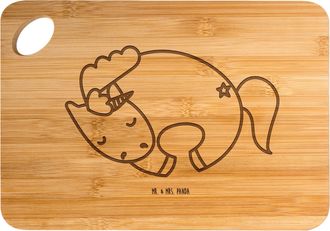Mr. & Mrs. Panda Bambus - Schneidebrett Einhorn Nacht - Geschenk, Holz Bretter, Bretter, Holzbrett mit Gravur, Unicorn, Holzbrettchen, Einh&ouml;rner