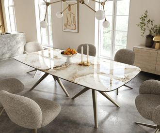 DELIFE Esstisch Edge Boot 240x120 cm Keramik Minas Melange Wei&szlig;-Beige Estelar rund Metall Effektfinish Titan, Esstische