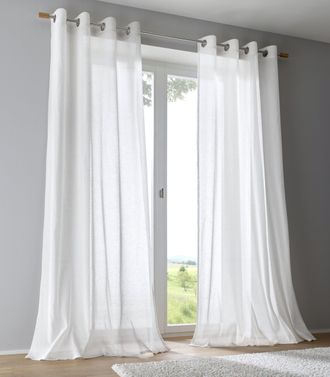 Kutti Heimtextilien Vorhang Brondby Weiss halbtransparent &Ouml;sen Silber Leinenoptik Gardine lichtfilternd Wohnzimmer Schlafzimmer Breite 135 cm x H&ouml;he 145 cm (1 St&uuml;ck)