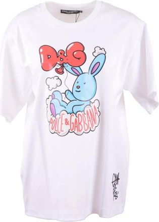 Dolce & Gabbana Femme, Tops, Blanc, Taille: 38 FR Rabbit Short Sleeve T-shirt