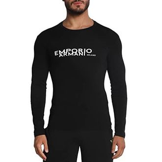 Emporio Armani T-shirt pour homme 111023 2F725, manches longues, col rond, veste ajust&eacute;e, Noir, Medium