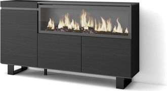 Skraut Home Sideboard, Highboard, Kommode, Komodenschrank, 160, 3 T&uuml;ren, Elektrokamin xxl, Industriedesign, Moderner Stil, Schwarz - Skraut Home