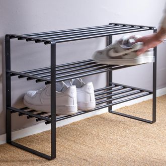 Loftscape home24 Schuhregal Welbeck mit 3 Ablagen 70cm Schwarz/Schwarz