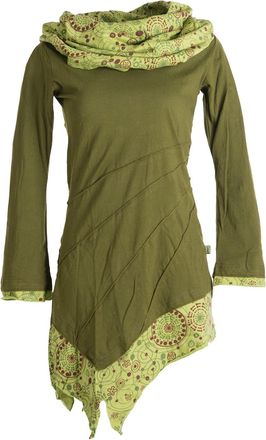 vishes Alternative Bekleidung - Asymmetrisches Kleid aus Baumwolle mit Schalkragen Olive 40 (L)