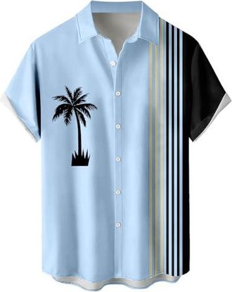 Generic Chemise hawa&iuml;enne vintage des ann&eacute;es 1950 pour homme - Chemise de bowling - Couleurs contrast&eacute;es - Imprim&eacute; cocount - Manches courtes - Coupe ample - H