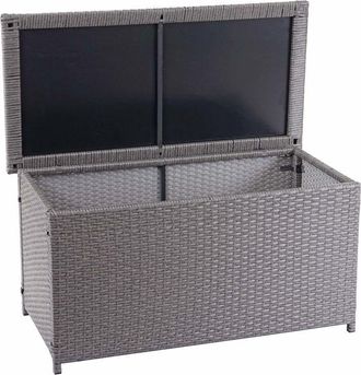 Hhg Poly-Rattan Kissenbox HHG 570, Gartentruhe Auflagenbox Truhe Basic grau, 51x115x59cm 250l