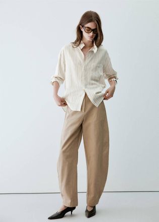 Mango Gestreiftes Hemd mit hohem Kragen beige - Damen - S - MANGO