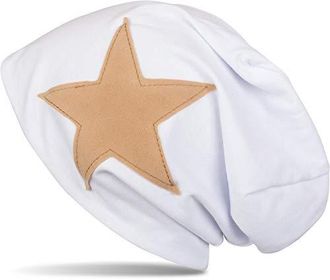 styleBREAKER Bonnet Beanie, étoile en Cuir synthétique Cousue, Bonnet Beanie Long, Unisexe 04024071, Couleur:Blanc