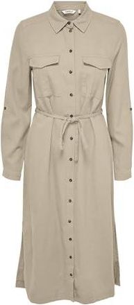 Only ONLCARO LS Linen BL L Shirt Dress CC PNT Robe, Beige, S Femme