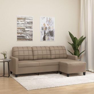 vidaXL Vidaxl - Canap&eacute; &agrave; 3 places avec repose-pieds Cappuccino 180cm Similicuir