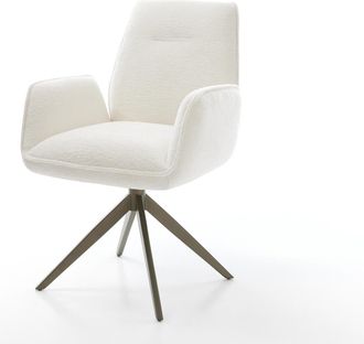 DELIFE Drehstuhl Zoa-Flex Boucl&eacute; Soft Beige Kreuzgestell breit Effektfinish Titan 360&deg; drehbar Wippfunktion Taschenfederkern, Esszimmerst&uuml;hle