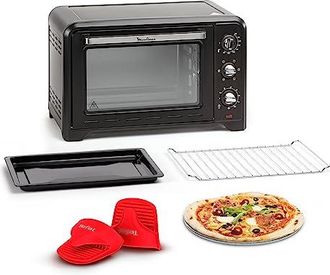 Moulinex Standbackofen 33 l, Umluft, Spitzenkonvektion, 6 Kochmodi, regelbarer Thermostat bis 240 °C, Timer 120 min, Wendegitter, Topflappen aus Silikon, Optim