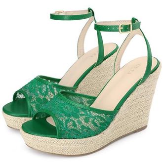Allegra K Sandales &agrave; talons compens&eacute;s en dentelle avec sangle de cheville pour femme, Vert, 40.5 EU