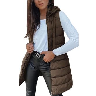 Generic Gilet &agrave; capuche en coton matelass&eacute; sans manches pour femme - Automne et hiver - Veste chaude &agrave; fermeture &eacute;clair - Manteau bouffant pour lautomne et lh