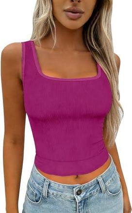 Generic D&eacute;bardeur de sport pour femme - Gilet d&eacute;t&eacute; l&eacute;ger en coton - Sans manches - Crop Tops &eacute;lastiques - Camisole sans manches - Col en U - T-shirt c&ocirc;tel&eacute; - 