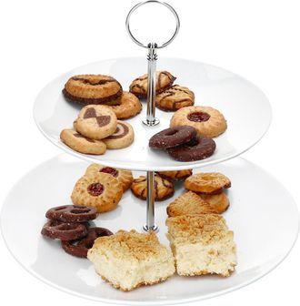MamboCat Anna Etagere weiß I Ø27cm I 2-stöckige Porzellan-Etagere für den Alltag, Geburtstage & Weihnachten I eleganter Keks-Ständer mit 2 Etagen I Servierplat
