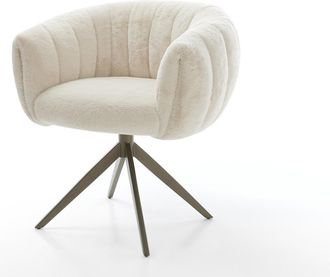 DELIFE Drehstuhl Jada-Flex Pl&uuml;sch Creme-Wei&szlig; Kreuzgestell breit Effektfinish Titan 360&deg; drehbar Wippfunktion Taschenfederkern, Esszimmerst&uuml;hle