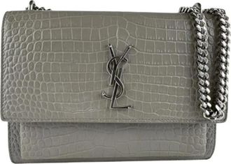 Saint Laurent Pre-owned Sac bandouli&egrave;re vintage en cuir emboss&eacute; - Femme - Pre-owned - Gris - Taille: ONE Size