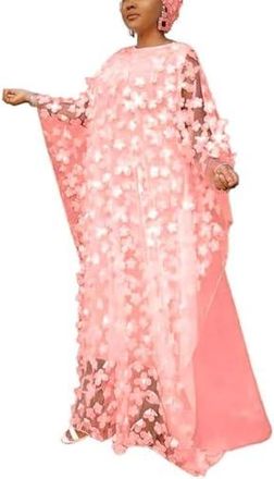 Hawaiian Dreams Robe Caftan Africaine en Mousseline de Soie pour Femme avec appliqu&eacute;s &agrave; Fleurs, Taille Unique, Rose, Taille Unique