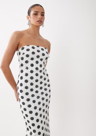 Ra-Re London - Tr&auml;gerloses Pailletten-Maxikleid in Schwarz-Wei&szlig; mit Polka Dots-Mehrfarbig