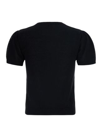 Ganni Womens Short-Sleeved Cotton Sweater Black Tops Top