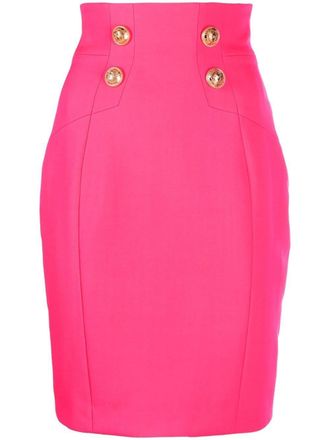 Balmain jupe crayon &agrave; boutons logo - Rose