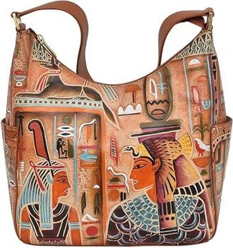 Anuschka 382 Sac Hobo Classique, Sacs à Main Femme en Cuir Véritable Revalorisé Peints à la Main, Cuir Repoussé - Tooled Ancient Egypt Copper