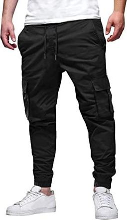 Generic Pantalon de jogging cargo &agrave; revers pour homme - Coupe ajust&eacute;e - Pantalon d&eacute;contract&eacute; avec cordon de serrage - Taille &eacute;lastique - Pantalon de travail t