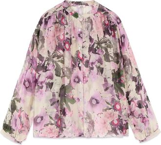 Oltre Femme, Blouses et Chemises, Rose, Taille: 40 FR Blouse en voile de soie m&eacute;lang&eacute;e &agrave; motifs