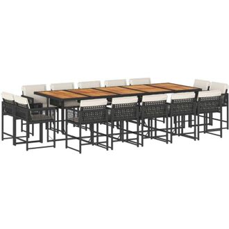 vidaXL Vidaxl - Ensemble table et chaise de jardin 15 pcs - R&eacute;sine tress&eacute;e noire - Coussins amovibles en polyester - Dimensions 275 x 106 x 73 cm
