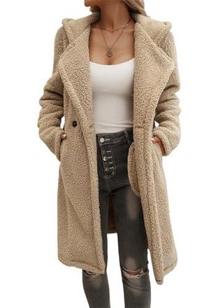 Generic Manteau &agrave; capuche en polaire pelucheuse pour femme, surdimensionn&eacute; en fausse fourrure chaude, v&ecirc;tements dext&eacute;rieur tendance et moelleux, poches et bou