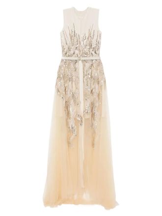 Saiid Kobeisy robe &agrave; broderies - Tons neutres