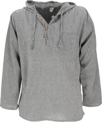 Guru Shop Nepal Hemd, Goa Hippie Sweatshirt, Yogashirt, Schlupfhemd mit Kapuze - Grau, Herren, Baumwolle, Size:XXL