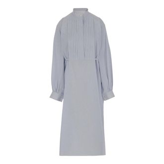 Jil Sander Femme, Robes, Bleu, Taille: 36 FR Robe Midi en Coton &agrave; Col Mandarin et Poches